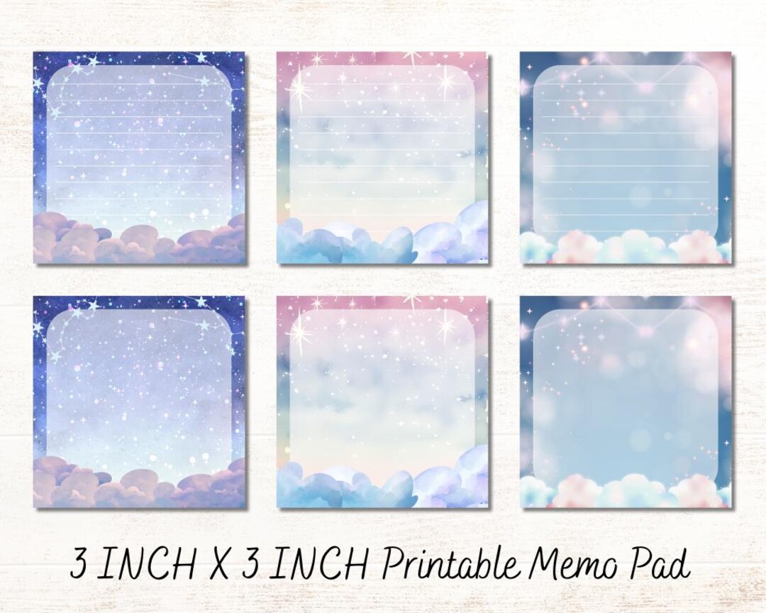 Printable Starry Clouds Memo Pad, 3inch X 3inch, Stationery Set, Note ...