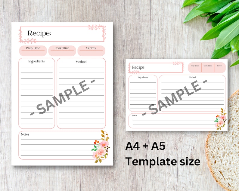 Printables A4 Recipe Template and A5 Recipe Card - Etsy