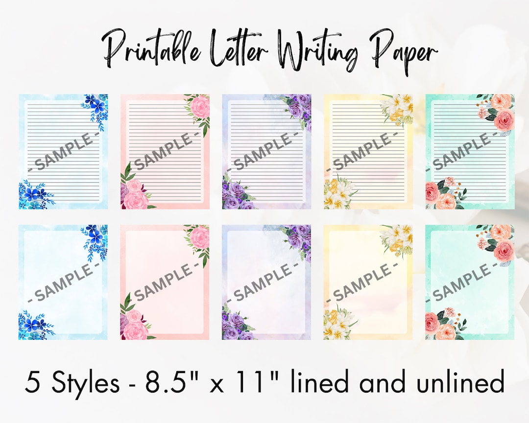 Printable Notepaper, 8.5" X 11" Note Pages, Lined, Unlined, Floral ...