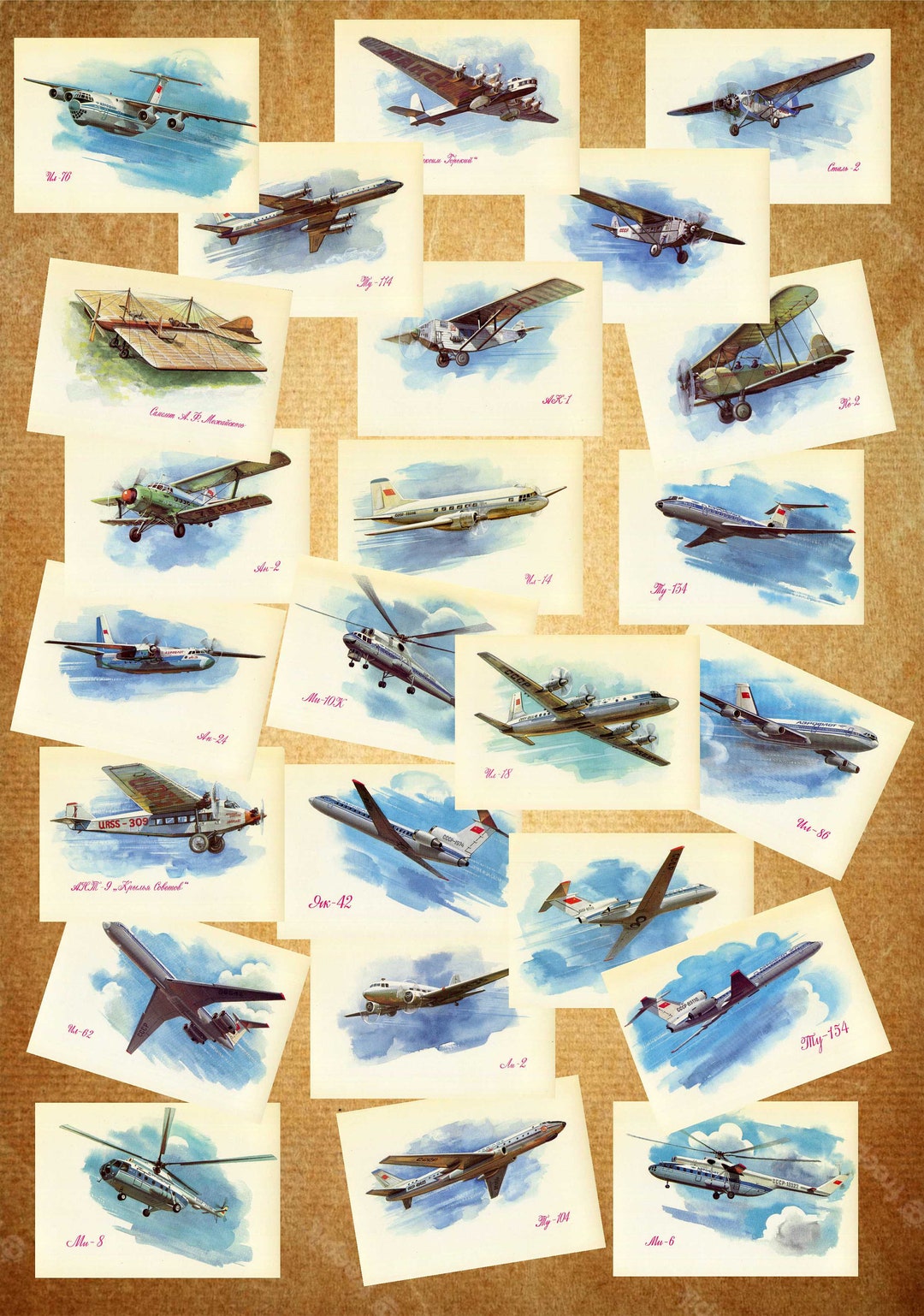 Retro Aeroflot USSR Aircraft Postcards Set of 24 Instant Download ...