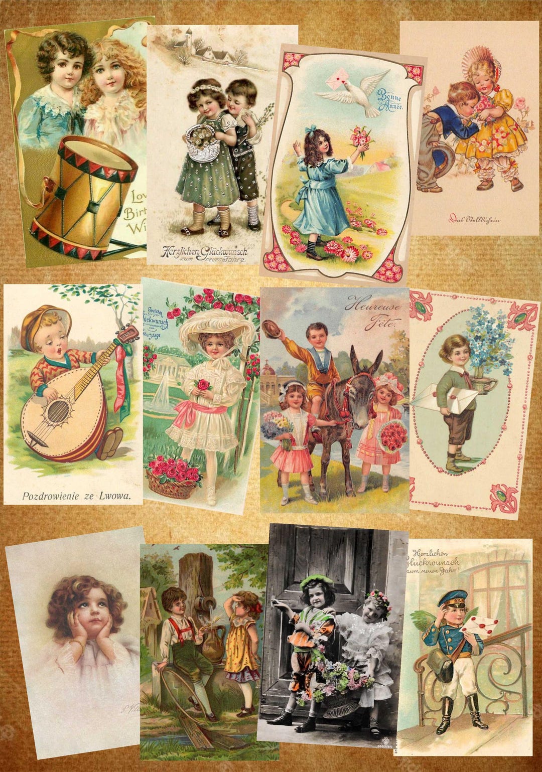 36 Vintage Postcards of Children, Postcard Digital, High Quality ...