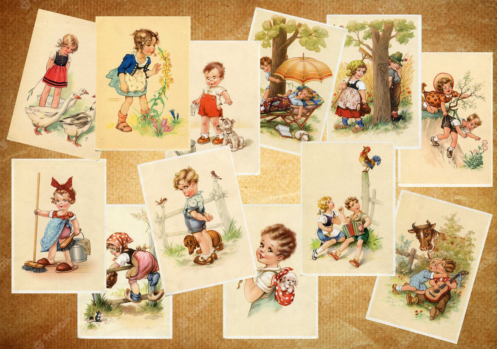 Postcard Children Digital Download, Printed Vintage Postcards, Ephemera ...
