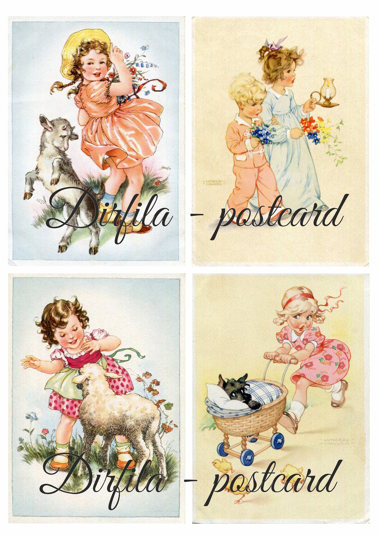 48 Vintage Postcards of Children, Postcard Digital, High Quality ...