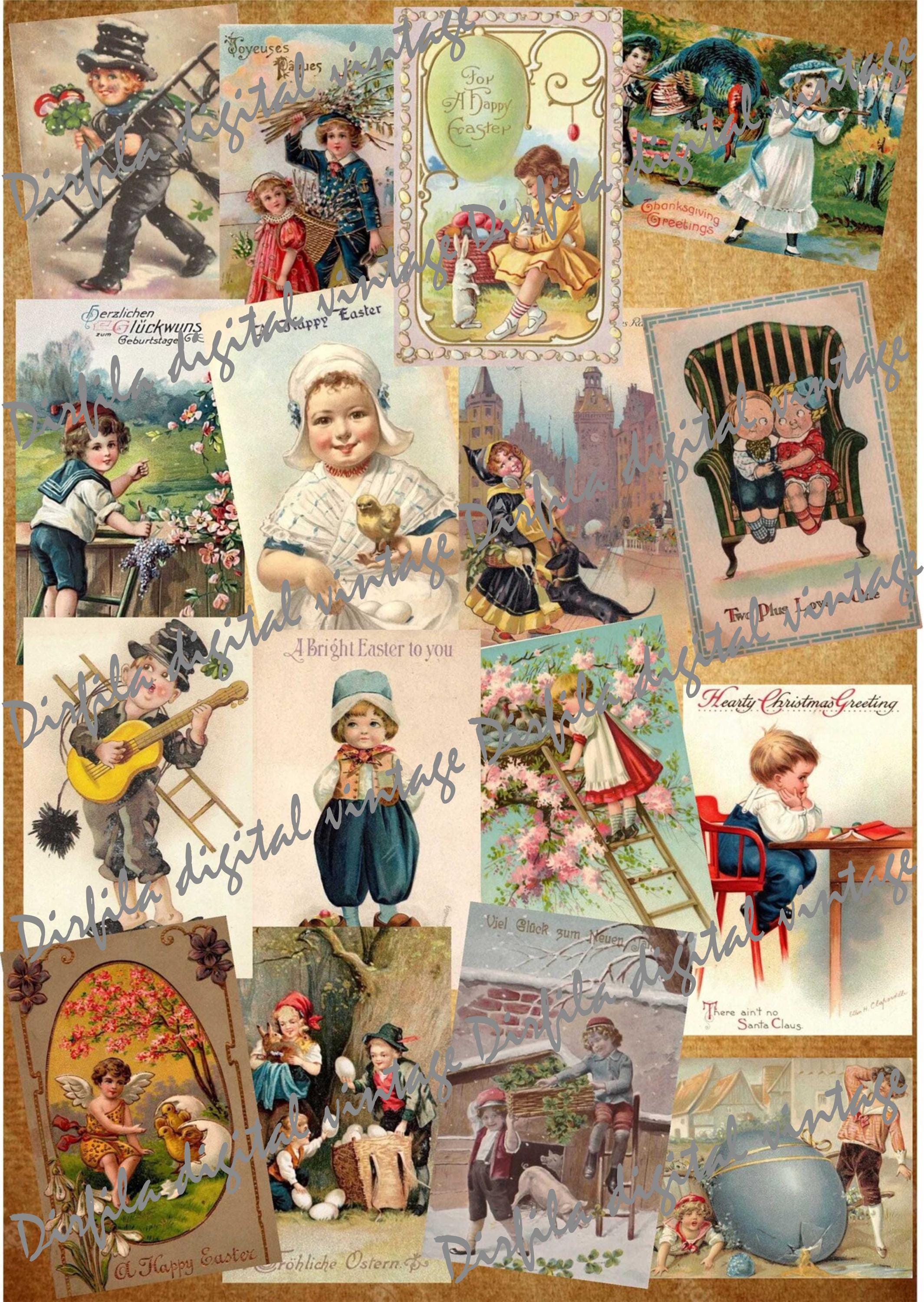 48 Vintage Postcards of Children, Postcard Digital, High Quality ...