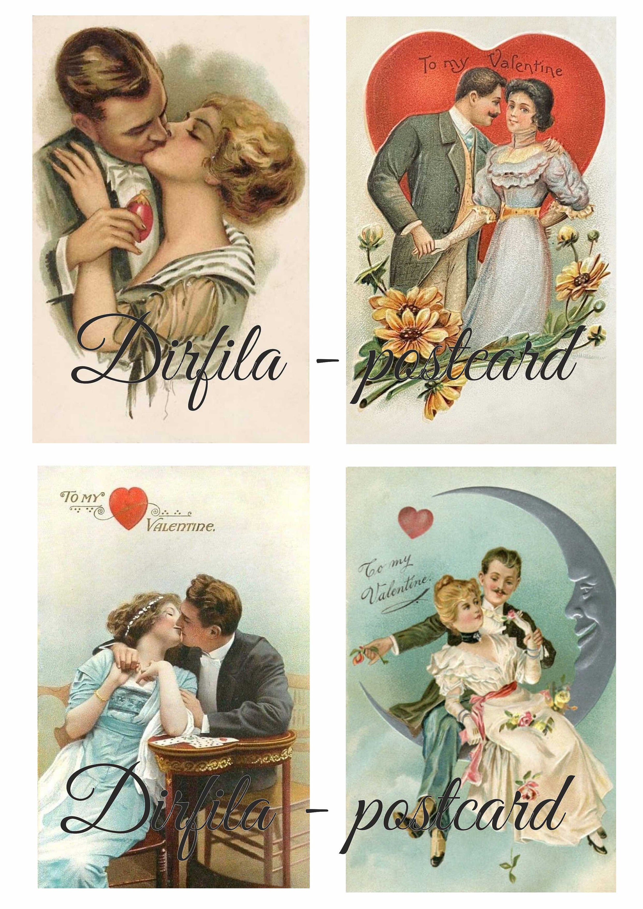 32 Vintage Postcards Couples Lovers Digital Download, Romantic ...