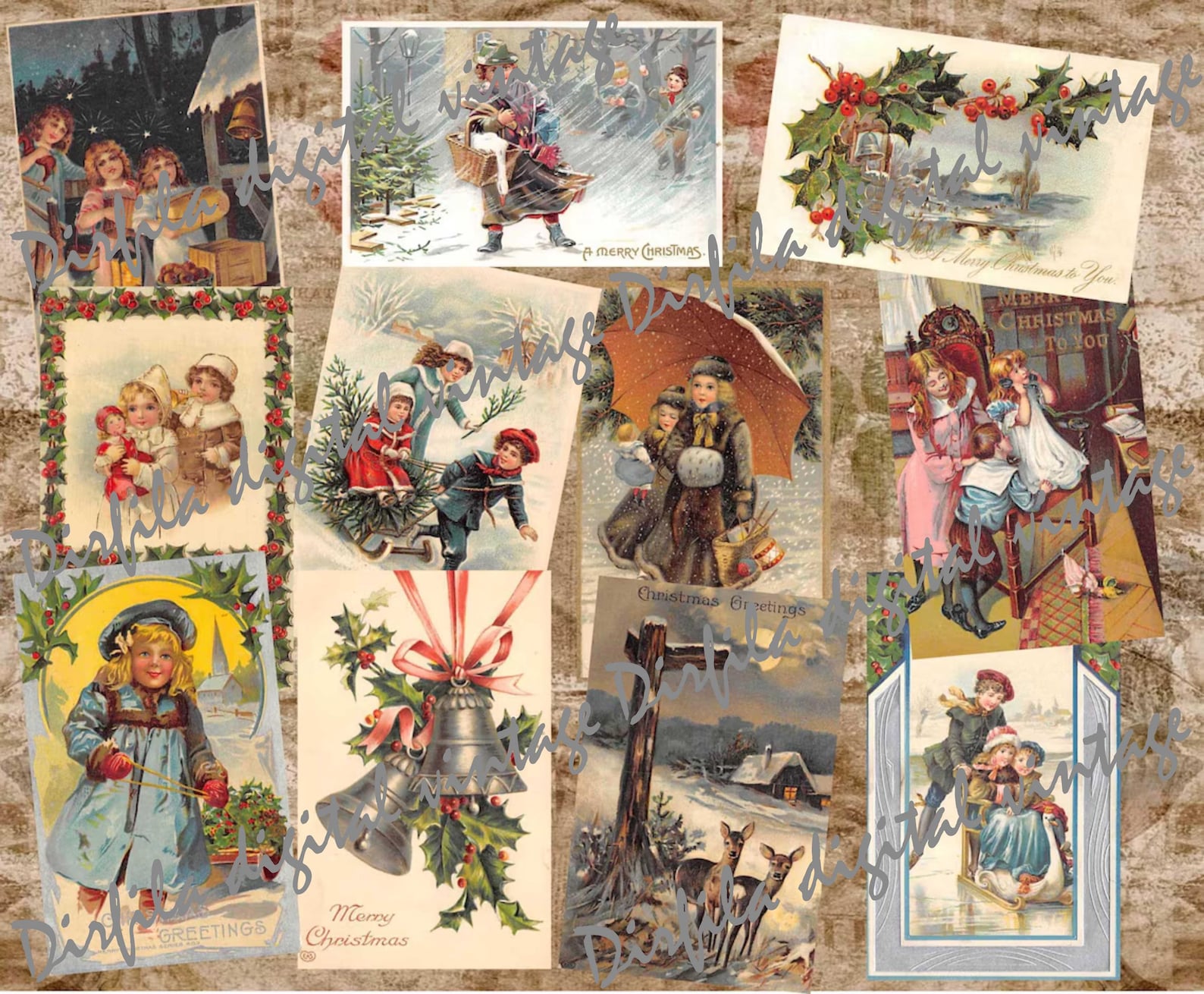 48 Vintage Postcards Bundle - Christmas & New Year Theme, Digital ...