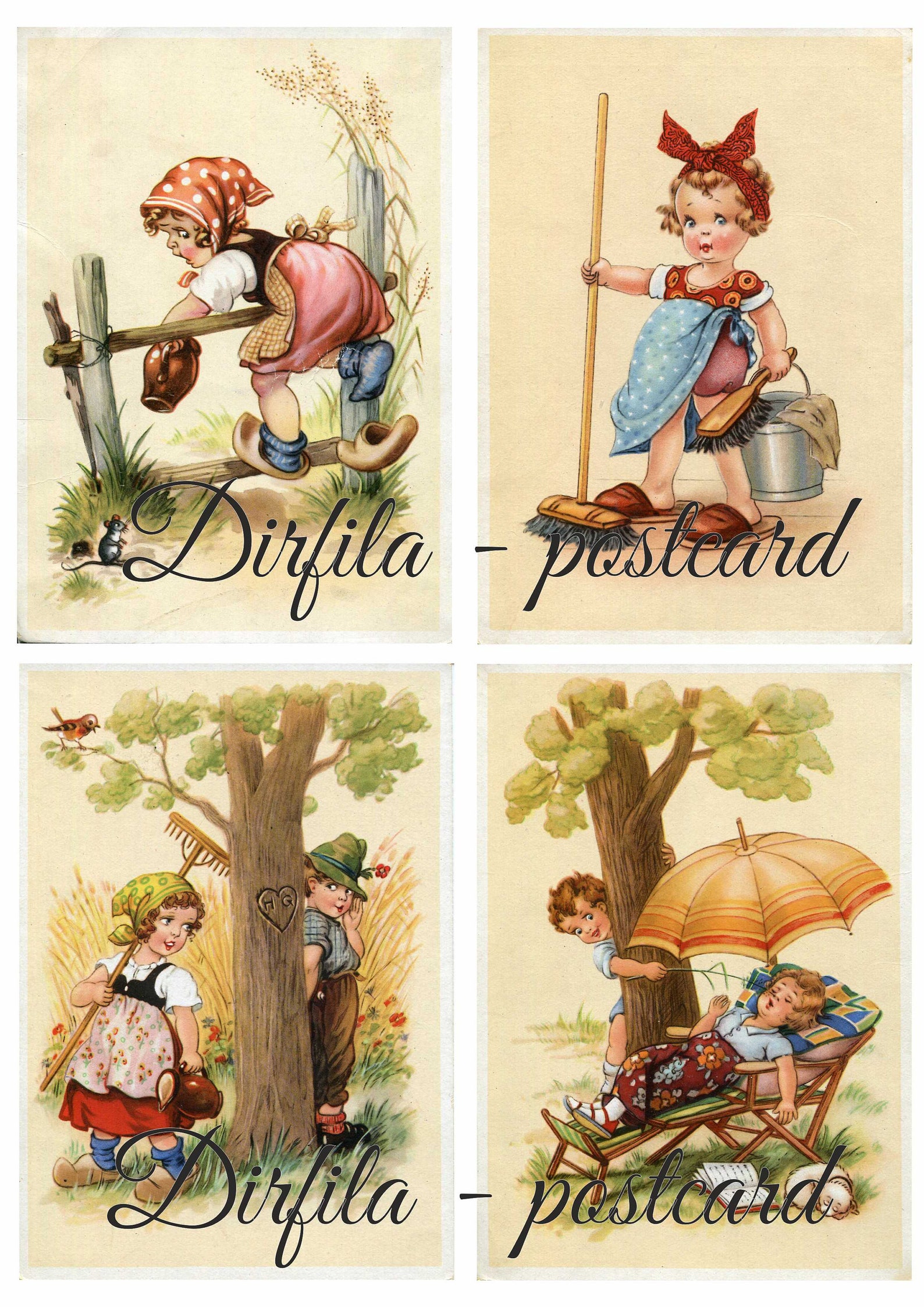 Postcard Children Digital Download, Printed Vintage Postcards, Ephemera ...