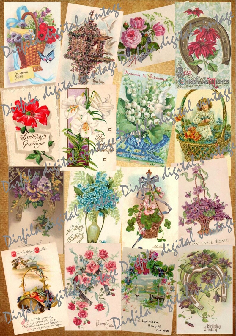 Set of 40 Vintage Flower Postcards - High Quality Digital Download for ...
