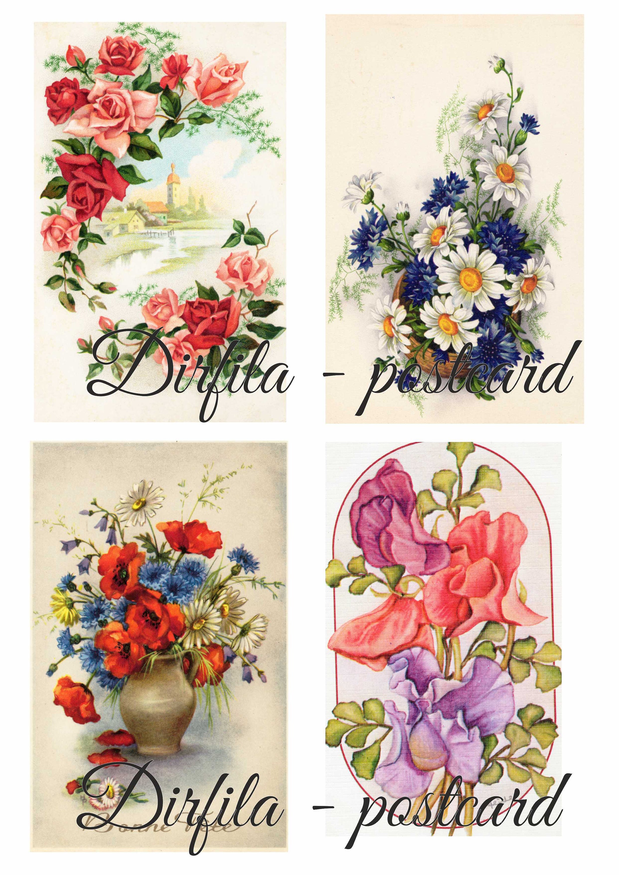 40 Vintage French Postcards, Flowers Postcards, High Quality Digital ...