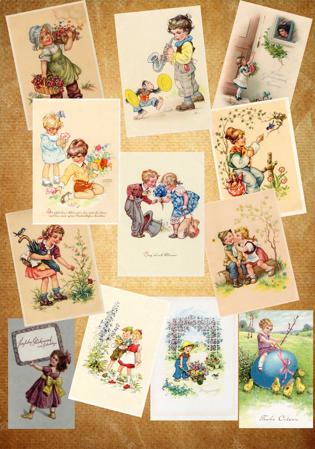 Vintage Postcards of Children, Postcard Digital, High Quality Digital ...