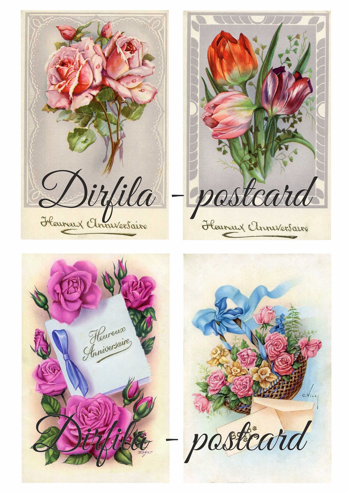 Set of 40 Vintage Flower Postcards - High Quality Digital Download for ...