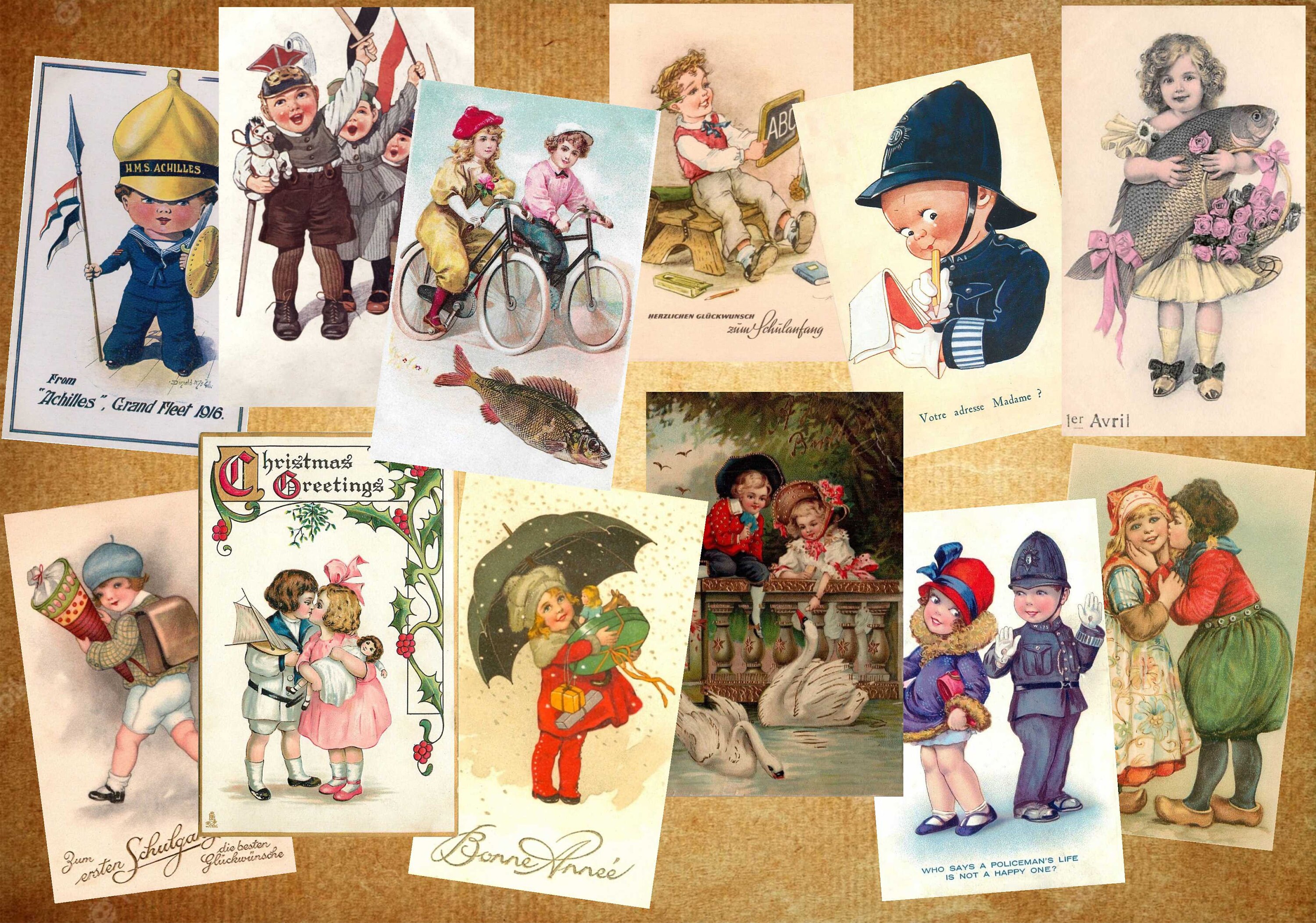 Postcard Children Digital Download, Printed Vintage Postcards, Ephemera ...