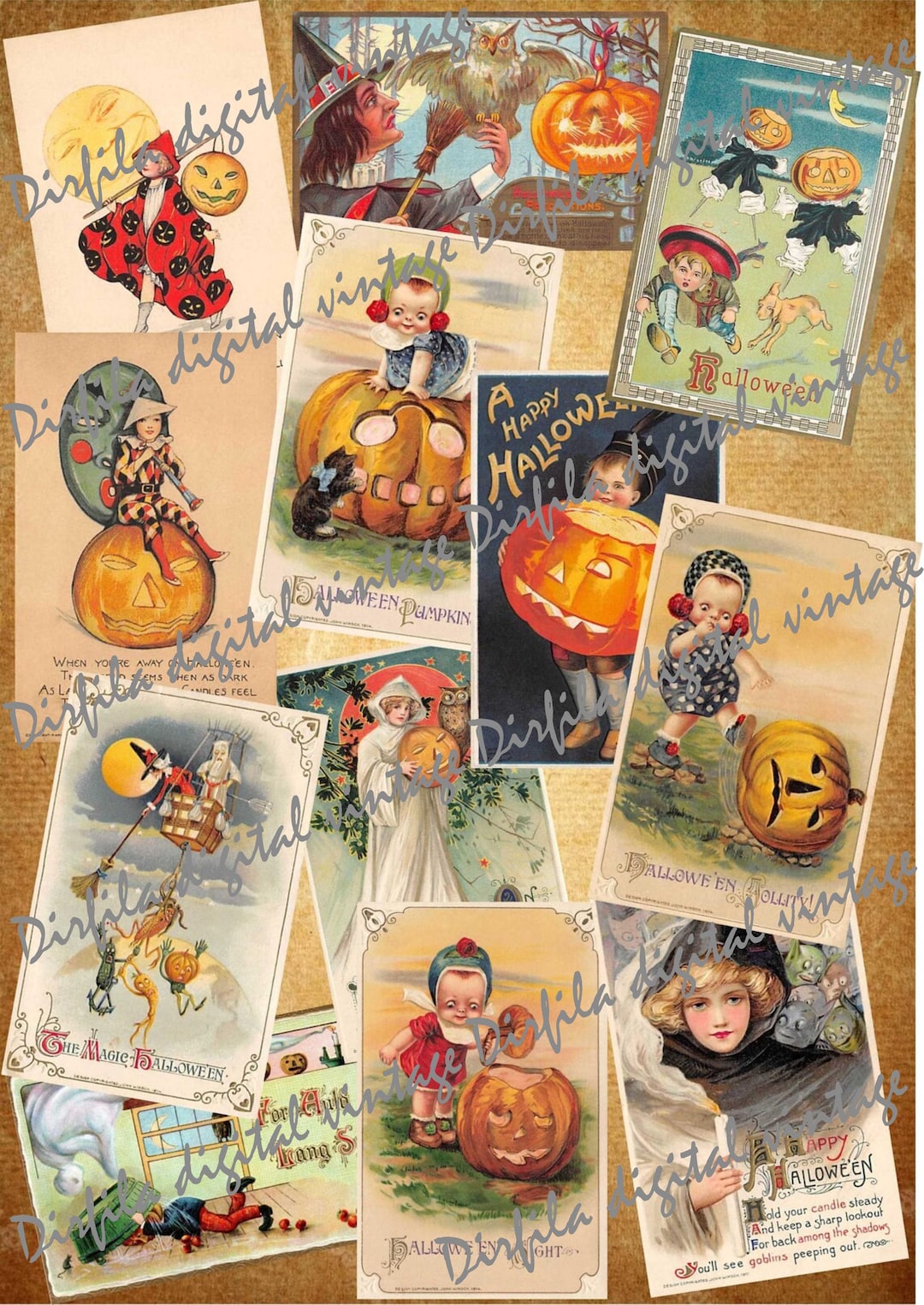 Vintage Postcard Helloween, Postcard Set, High Quality Digital ...
