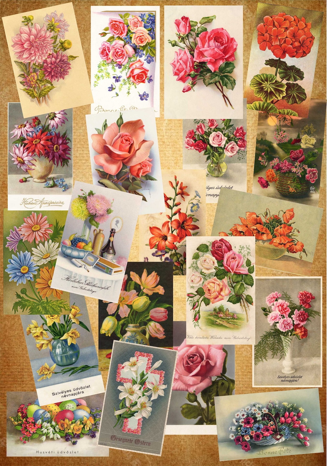 Vintage Postcards Flowers, 20 Flower Postcards, High Quality Digital ...