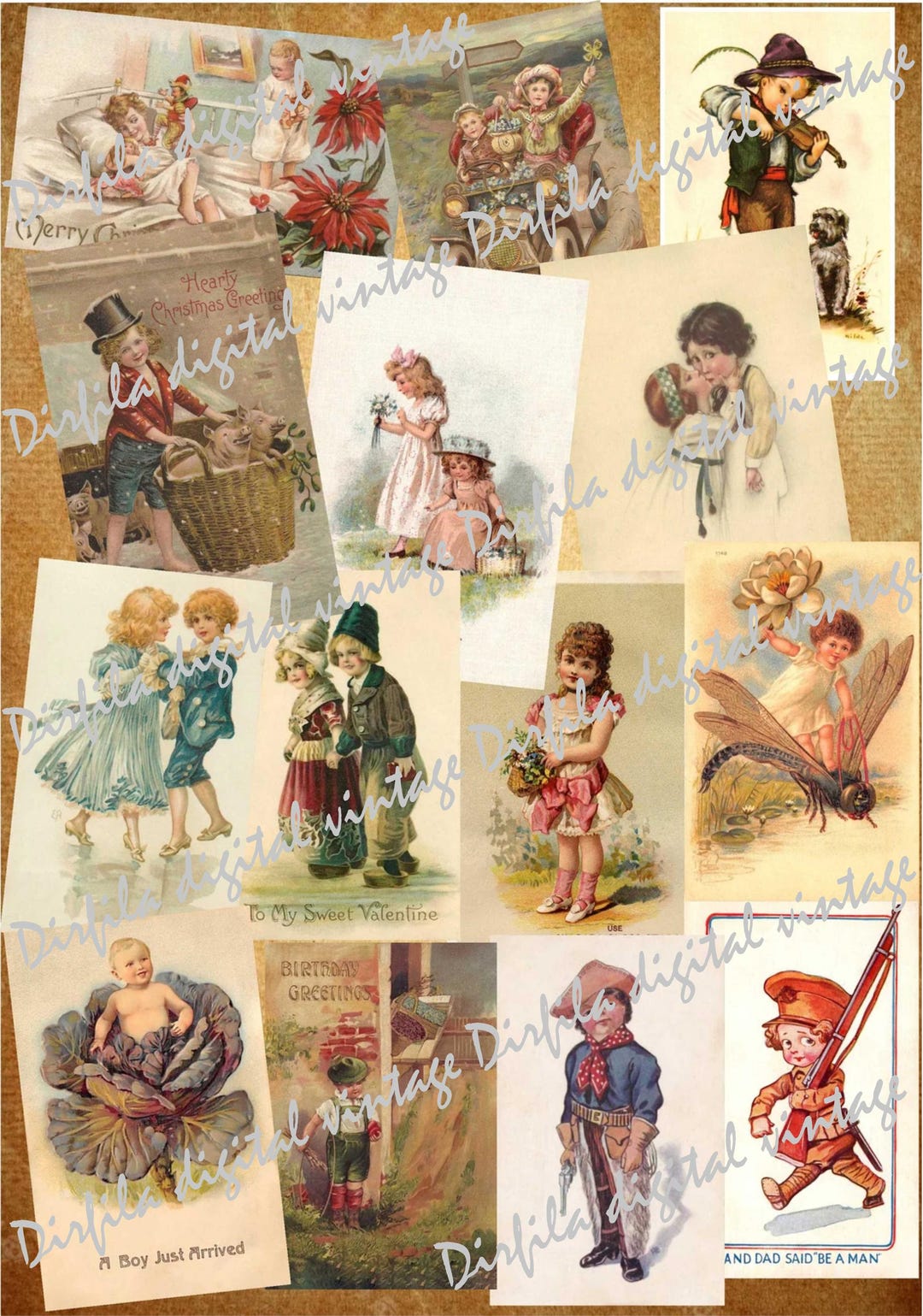 40 Vintage Postcards of Children, Postcard Digital, High Quality ...