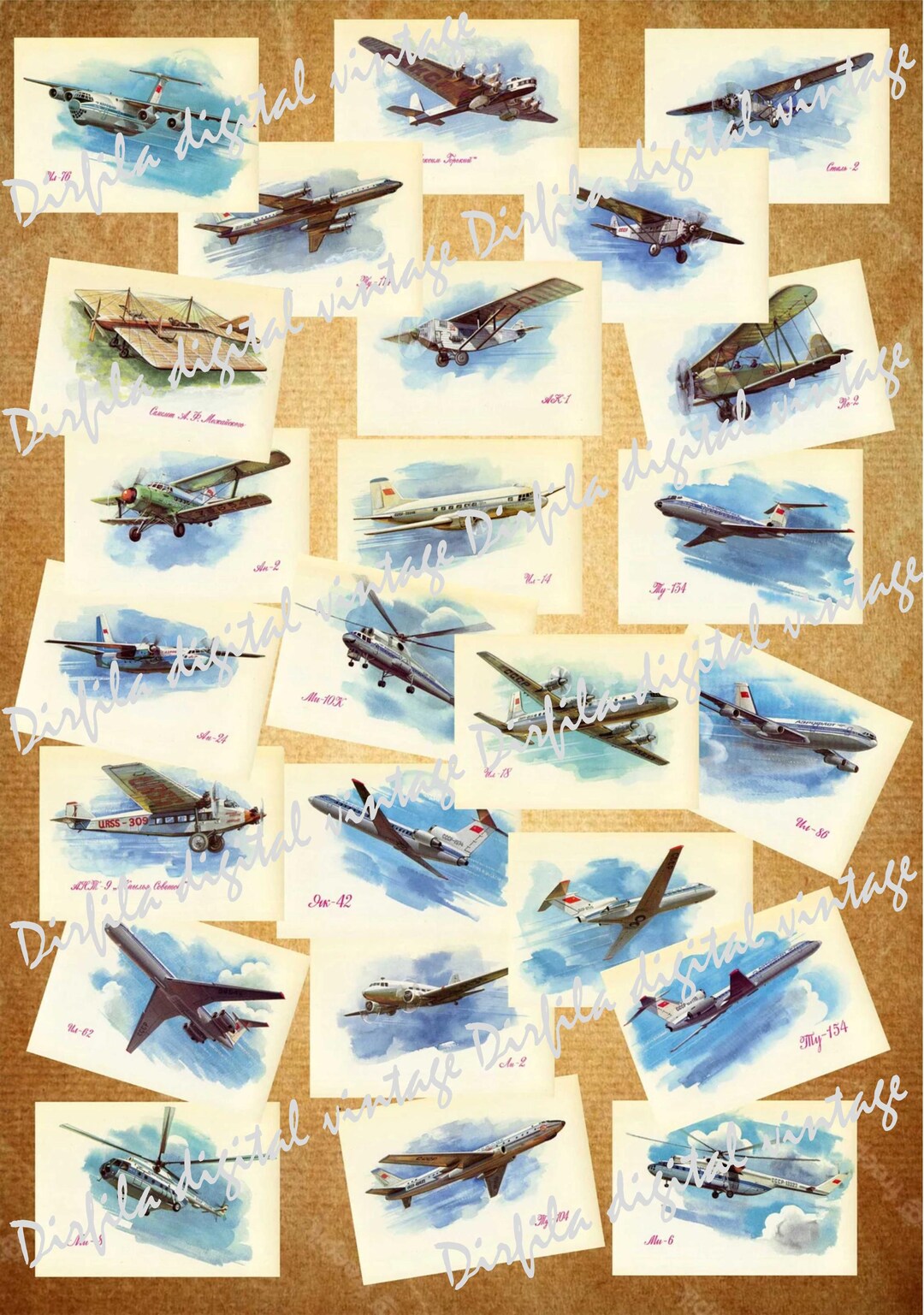 Retro Aeroflot USSR Aircraft Postcards - Set of 24 Instant Download ...