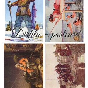 Retro Fishermen Printable Postcards - Set of 22 Vintage Fishing Designs ...