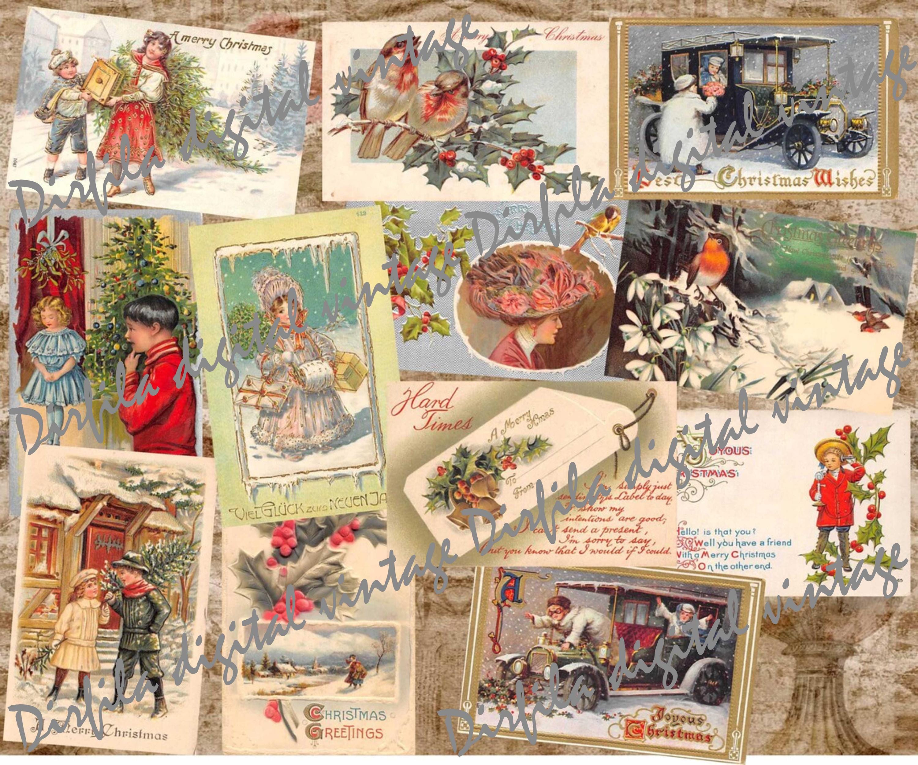 48 Vintage Postcards Bundle - Christmas & New Year Theme, Digital ...