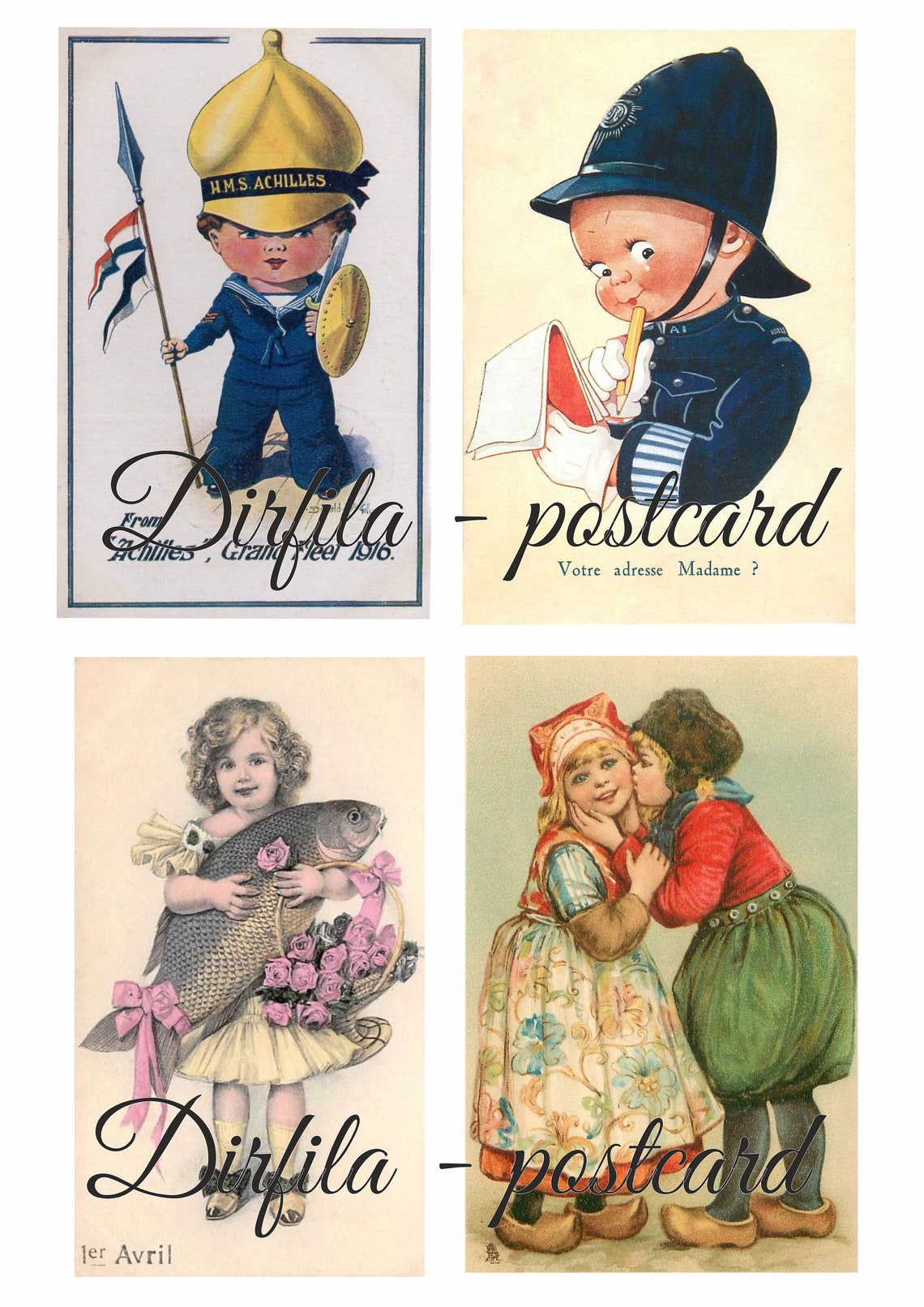 Postcard Children Digital Download, Printed Vintage Postcards, Ephemera ...