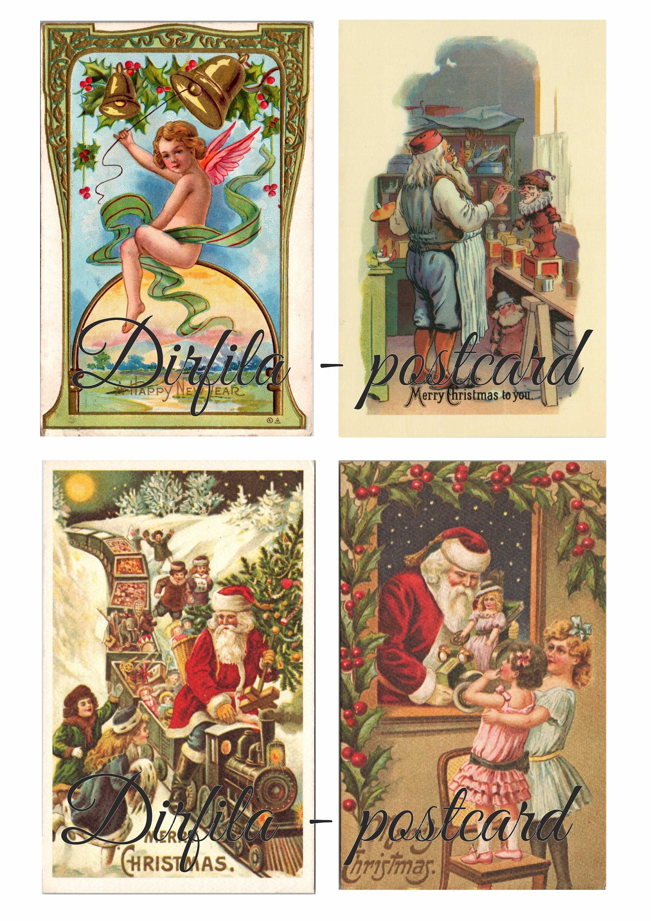 80 Vintage Postcards Bundle - Christmas & New Year Theme, Digital ...