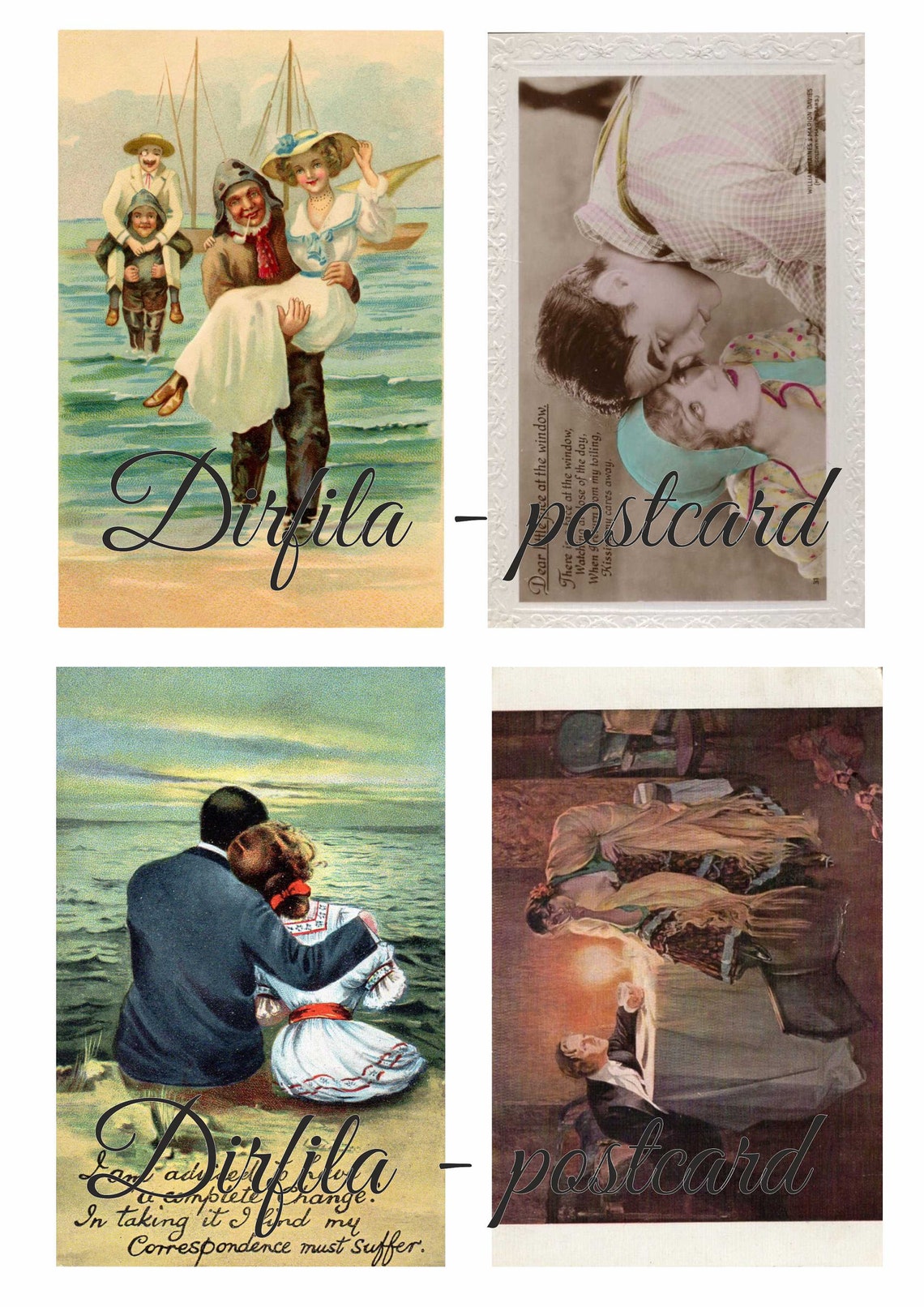 32 Vintage Postcards Couples Lovers Digital Download, Romantic ...