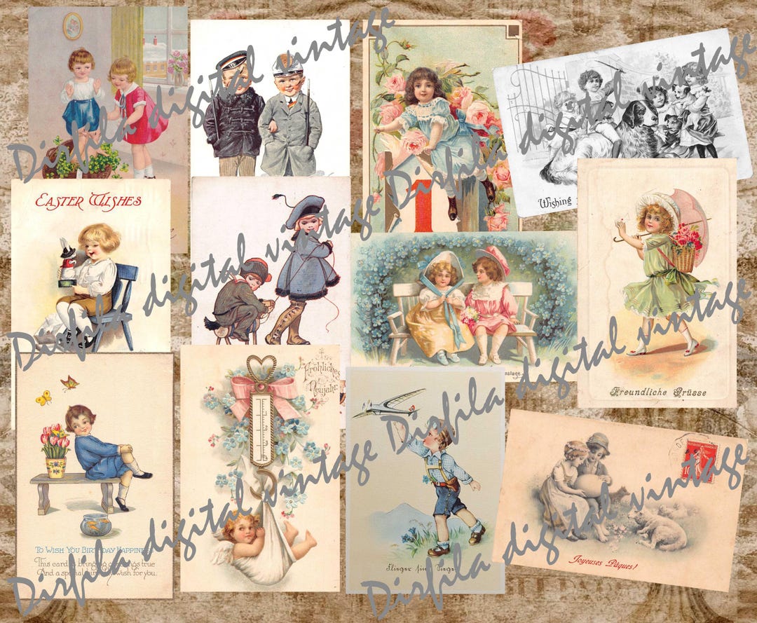 Retro Kids Postcards – Digital Vintage Photo Pack for Crafting ...