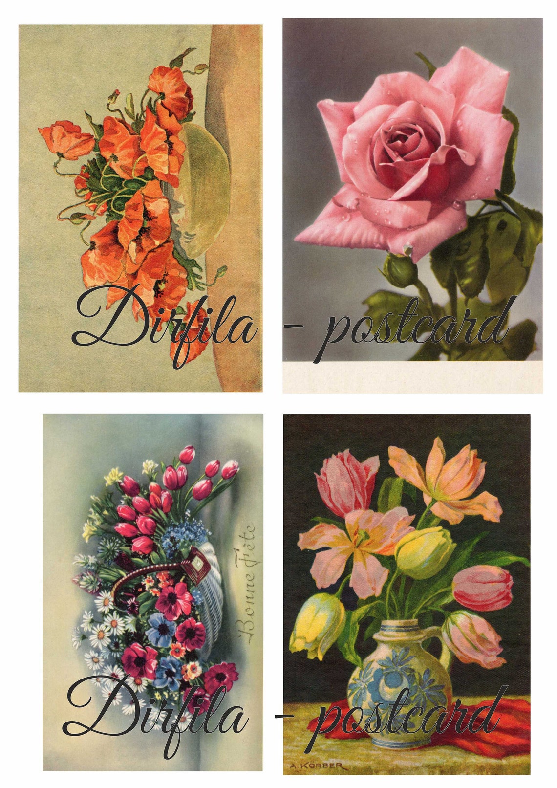 Vintage Postcards Flowers, 40 Flower Postcards, High Quality Digital ...