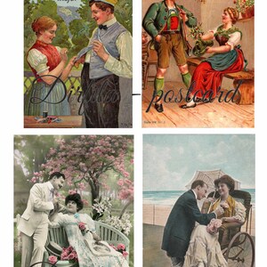 32 Vintage Postcards Couples Lovers Digital Download, Romantic ...