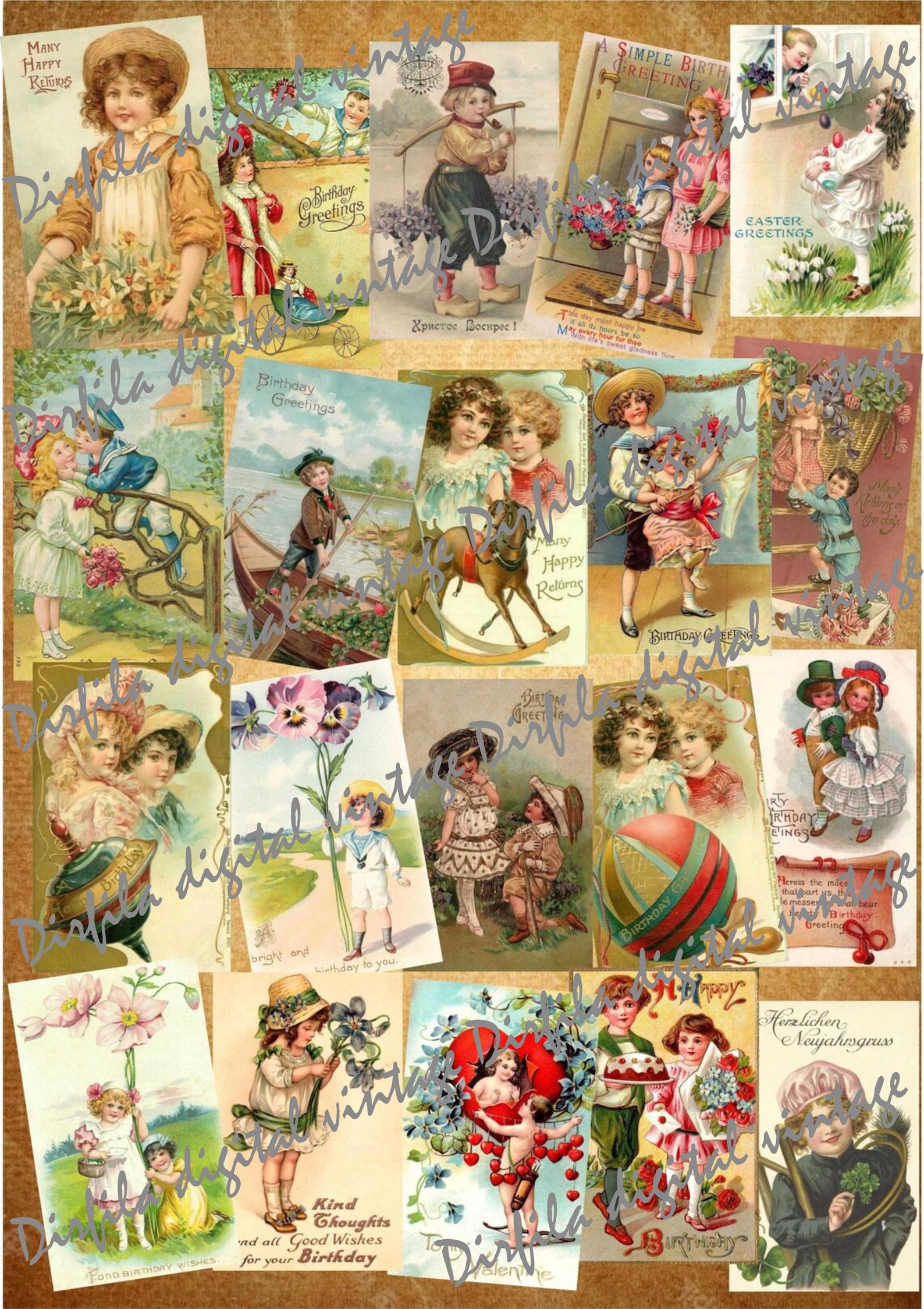 40 Postcard Children Digital Download, Printed Vintage Postcards ...