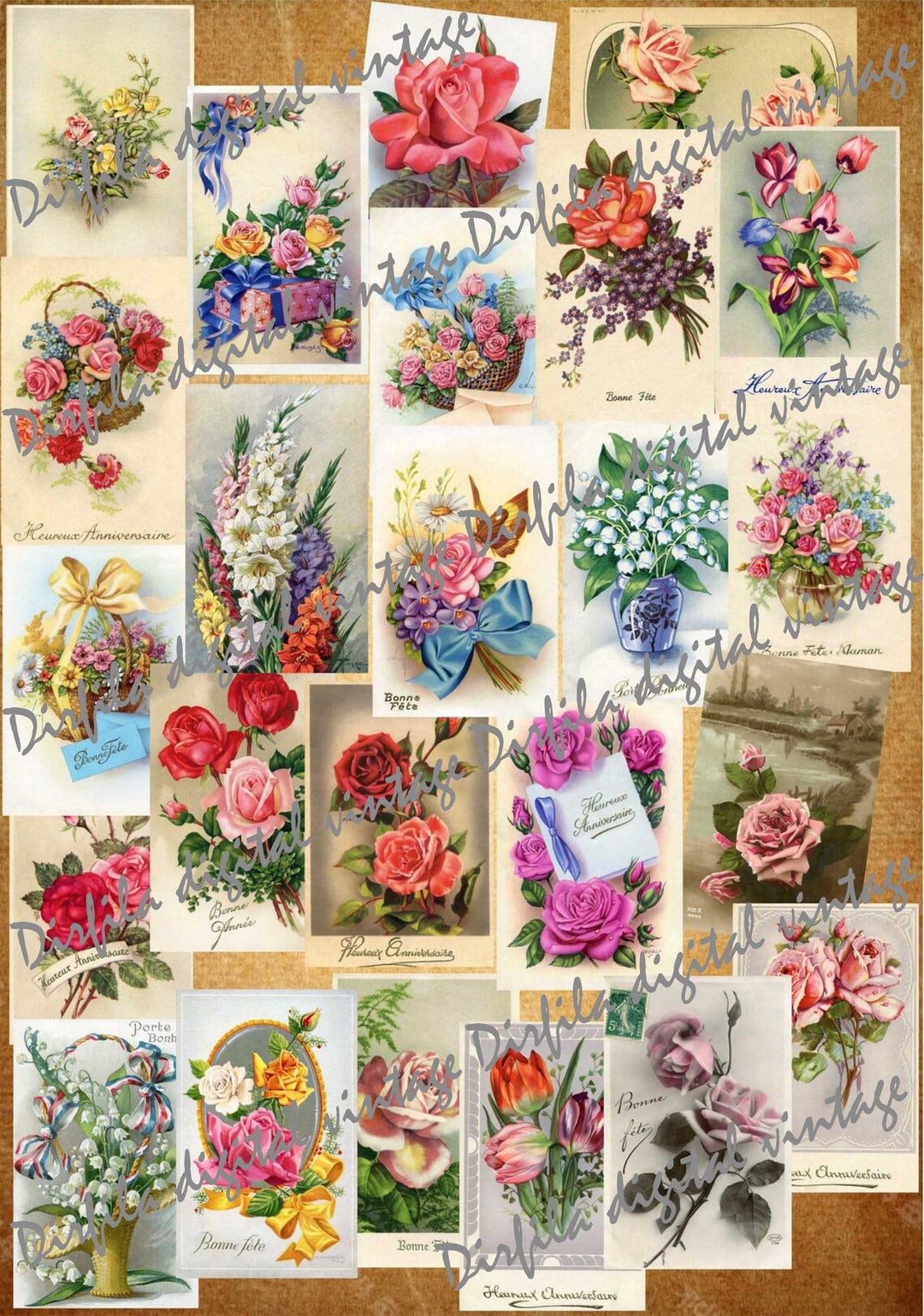 Set of 40 Vintage Flower Postcards - High Quality Digital Download for ...