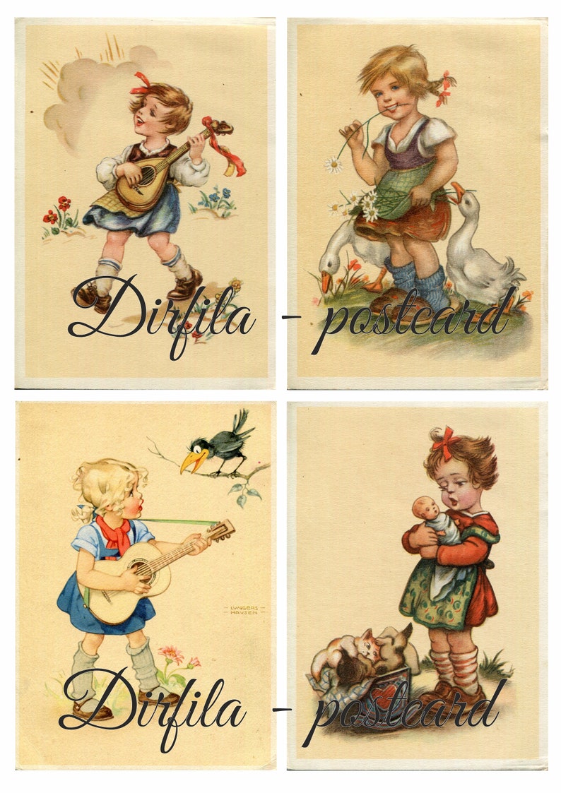 48 Vintage Postcards of Children, Postcard Digital, High Quality ...