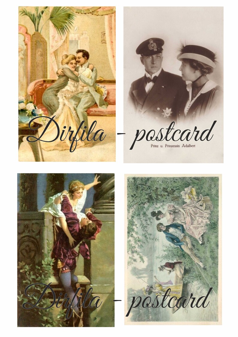 32 Vintage Postcards Couples Lovers Digital Download, Romantic ...