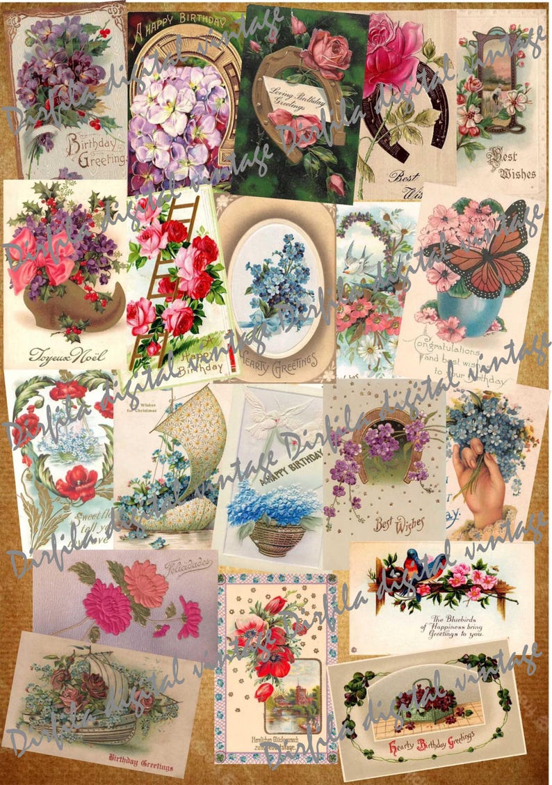 Vintage Postcards Flowers, 40 Flower Postcards, High Quality Digital ...