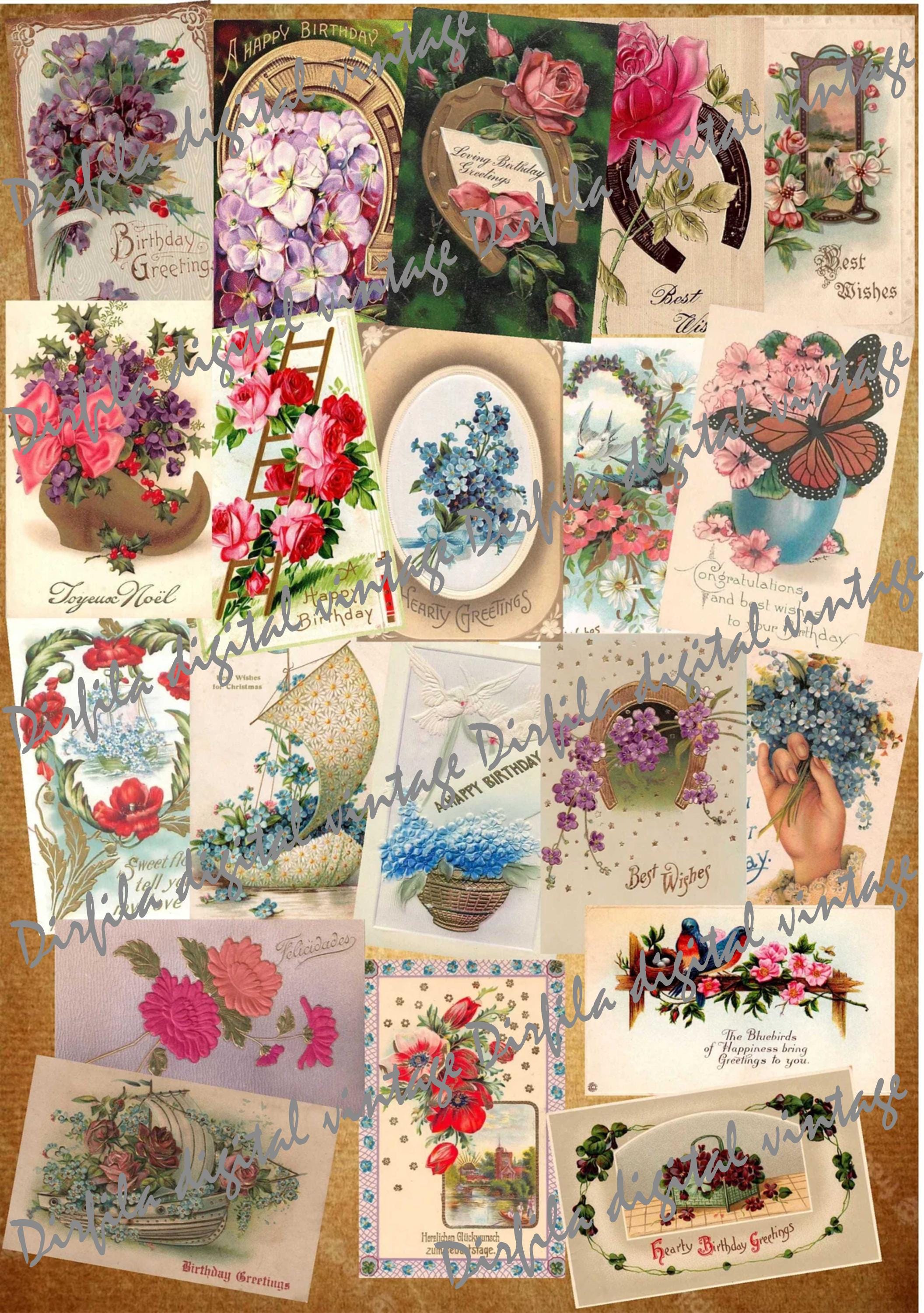 Vintage Postcards Flowers, 40 Flower Postcards, High Quality Digital ...