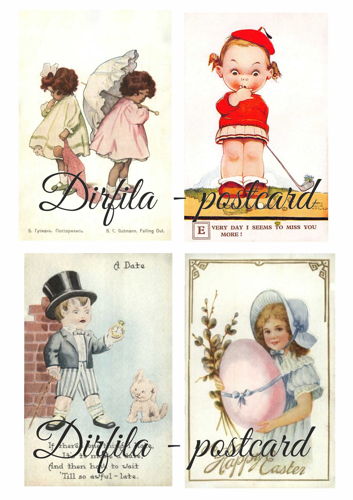 40 Postcard Children Digital Download, Printed Vintage Postcards ...
