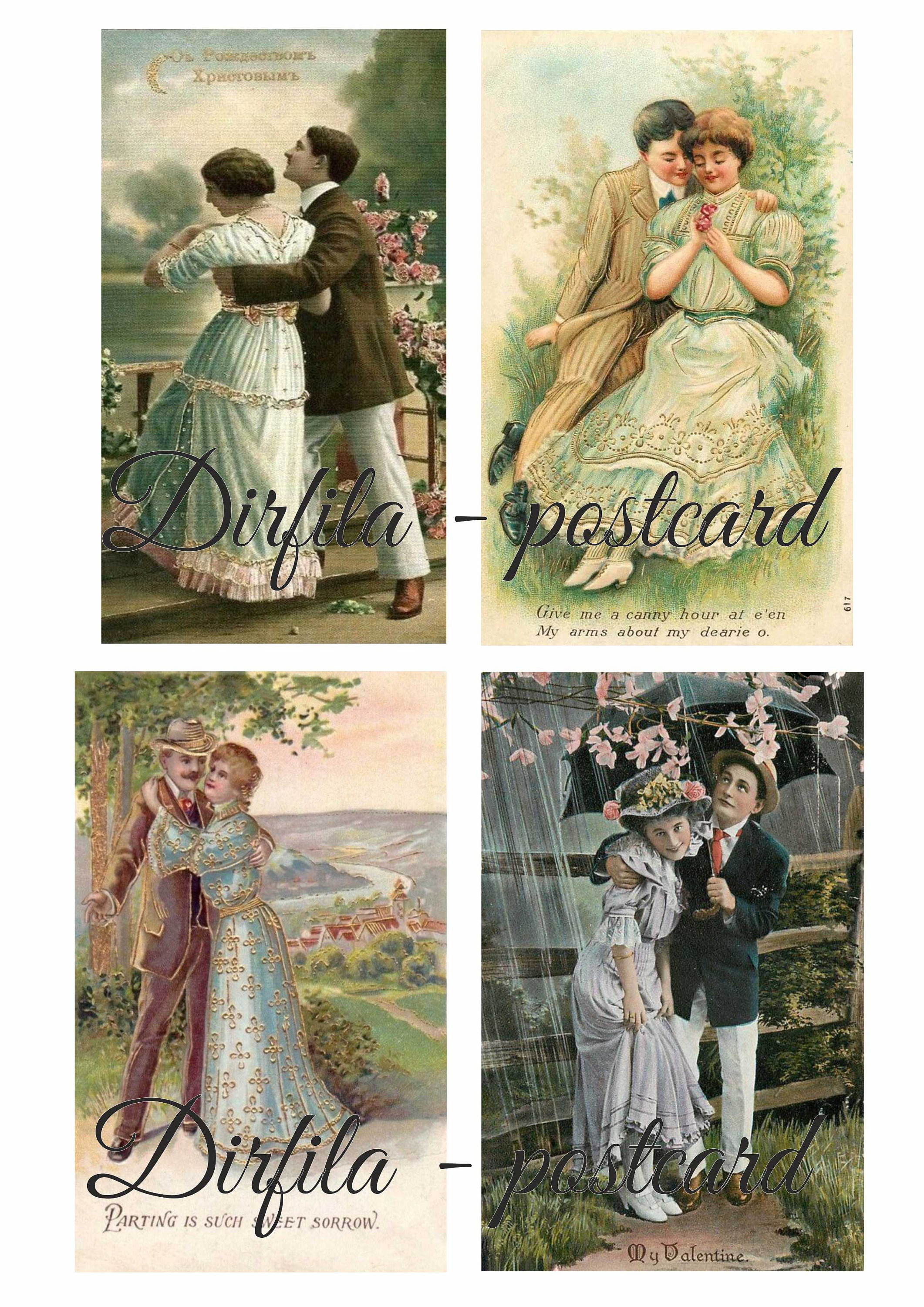 32 Vintage Postcards Couples Lovers Digital Download, Romantic ...
