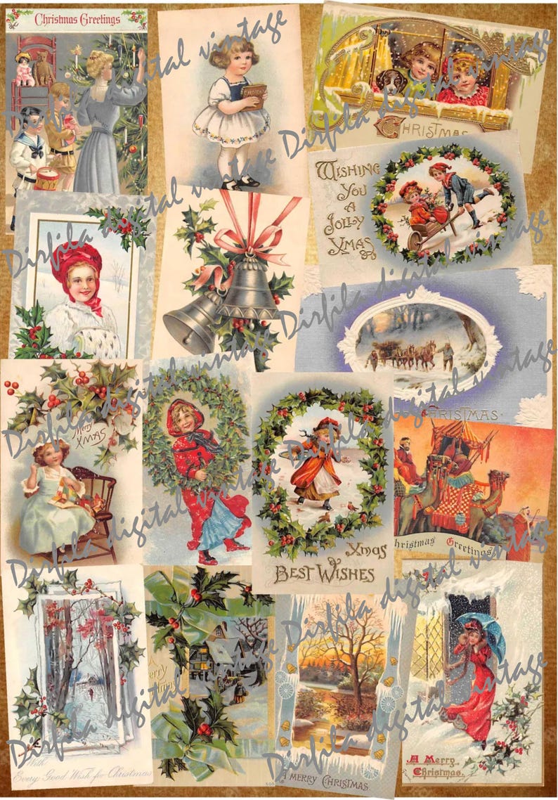 80 Vintage Postcards Bundle - Christmas & New Year Theme, Digital ...