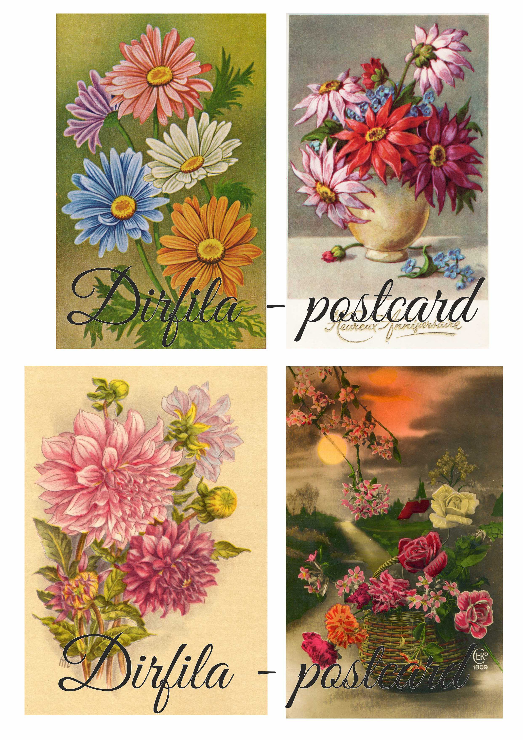 Vintage Postcards Flowers, 40 Flower Postcards, High Quality Digital ...