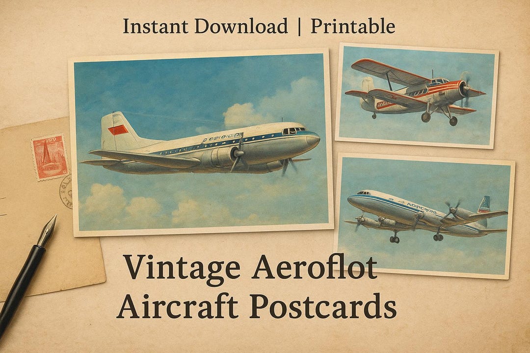 Retro Aeroflot USSR Aircraft Postcards - Set of 24 Instant Download ...