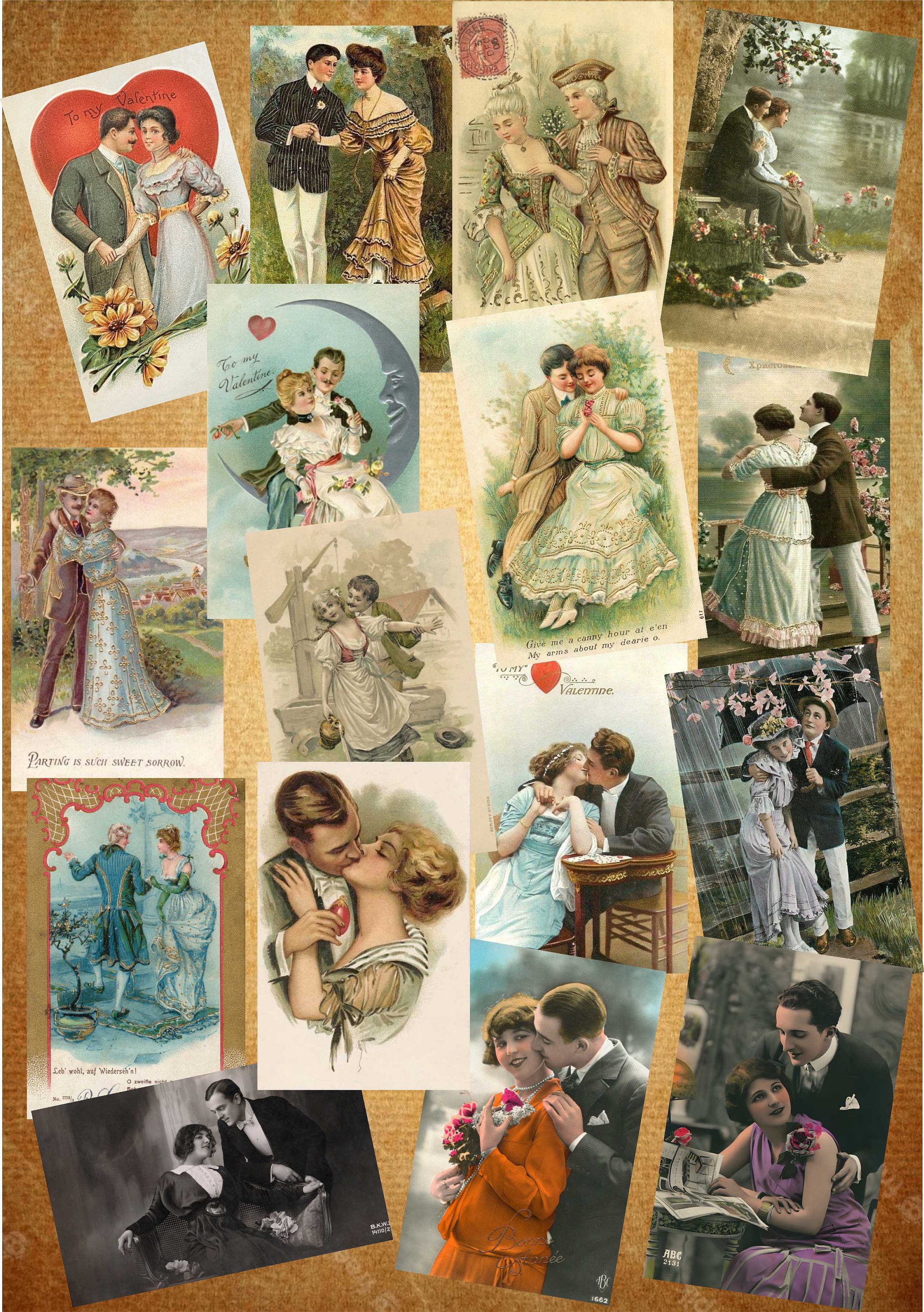 32 Vintage Postcards Couples Lovers Digital Download, Romantic ...