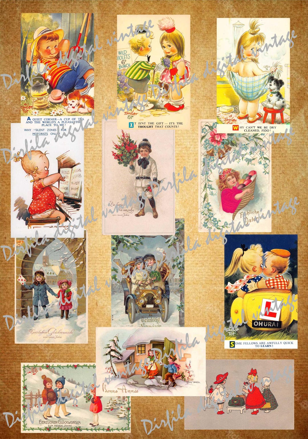 60 Vintage Postcards of Children, Postcard Digital, High Quality ...