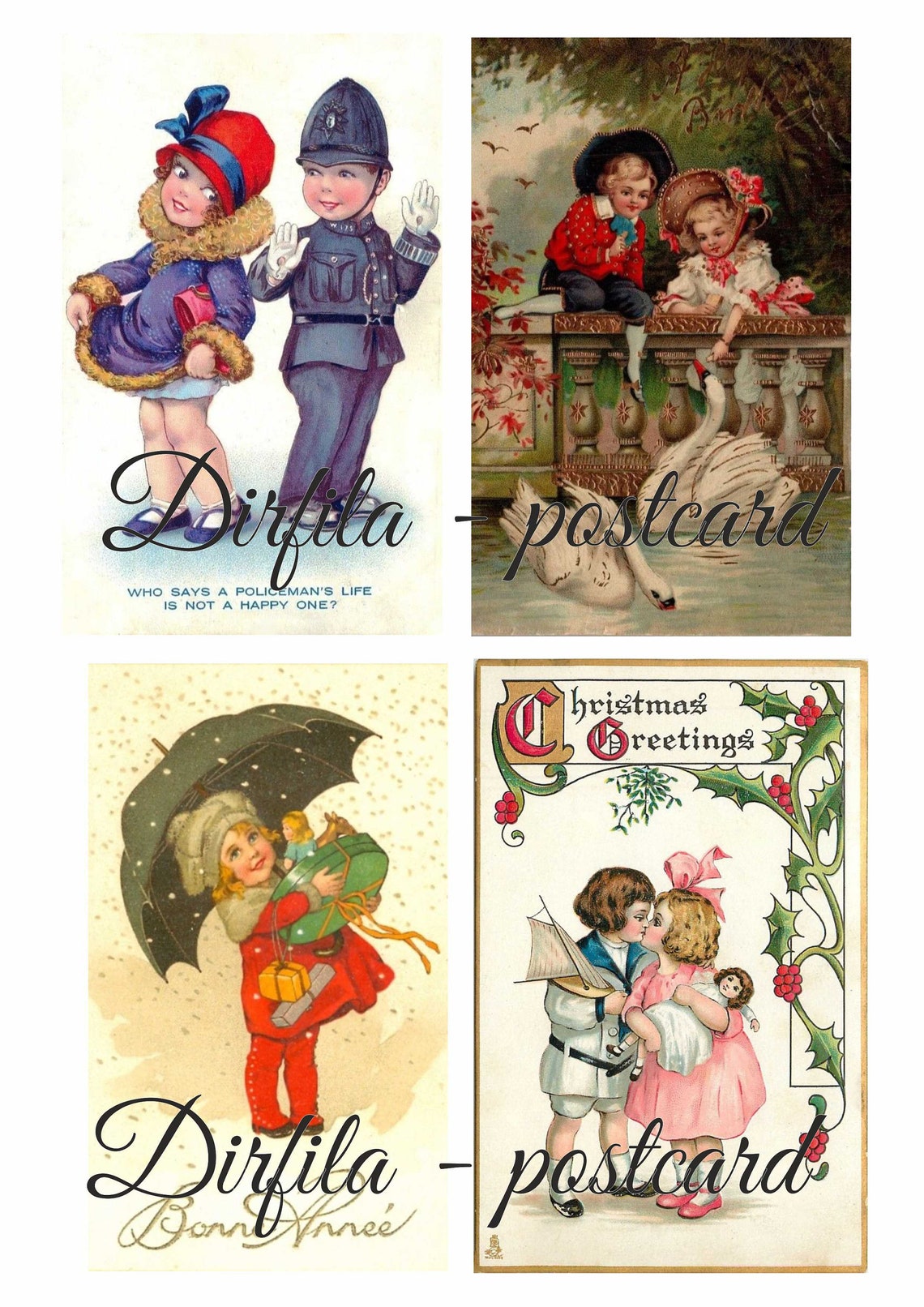 Postcard Children Digital Download, Printed Vintage Postcards, Ephemera ...