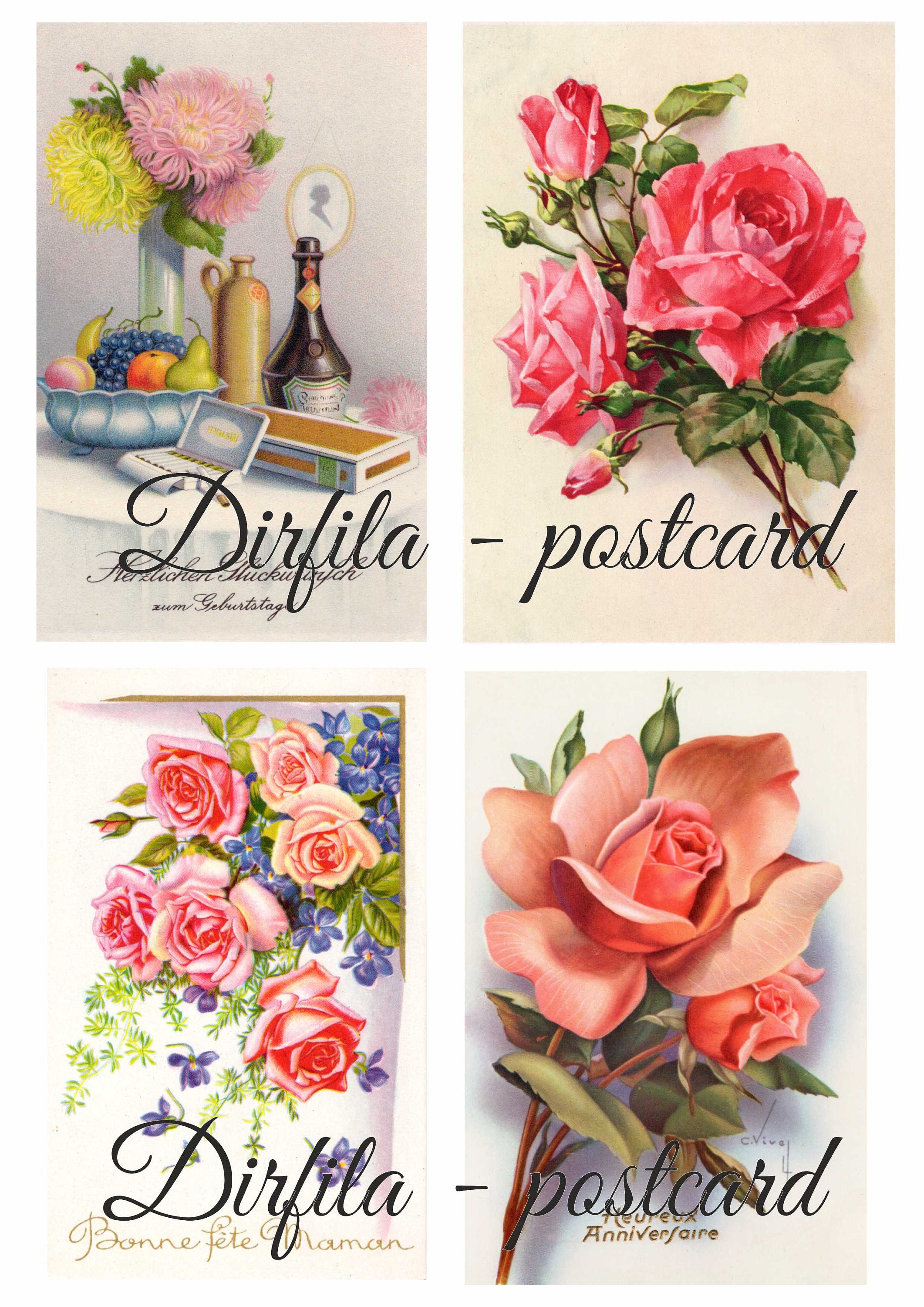 Vintage Postcards Flowers, 40 Flower Postcards, High Quality Digital ...
