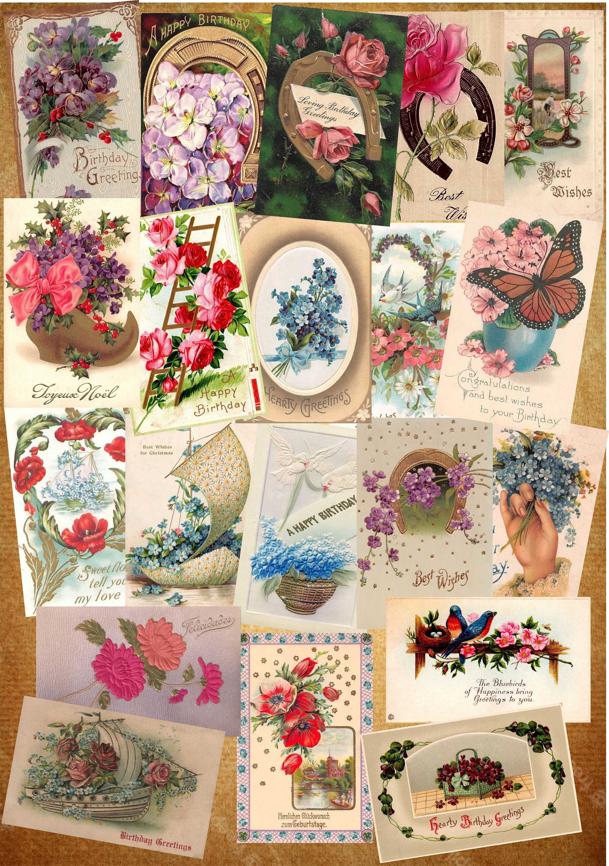 Vintage Postcards Flowers, 40 Flower Postcards, High Quality Digital ...