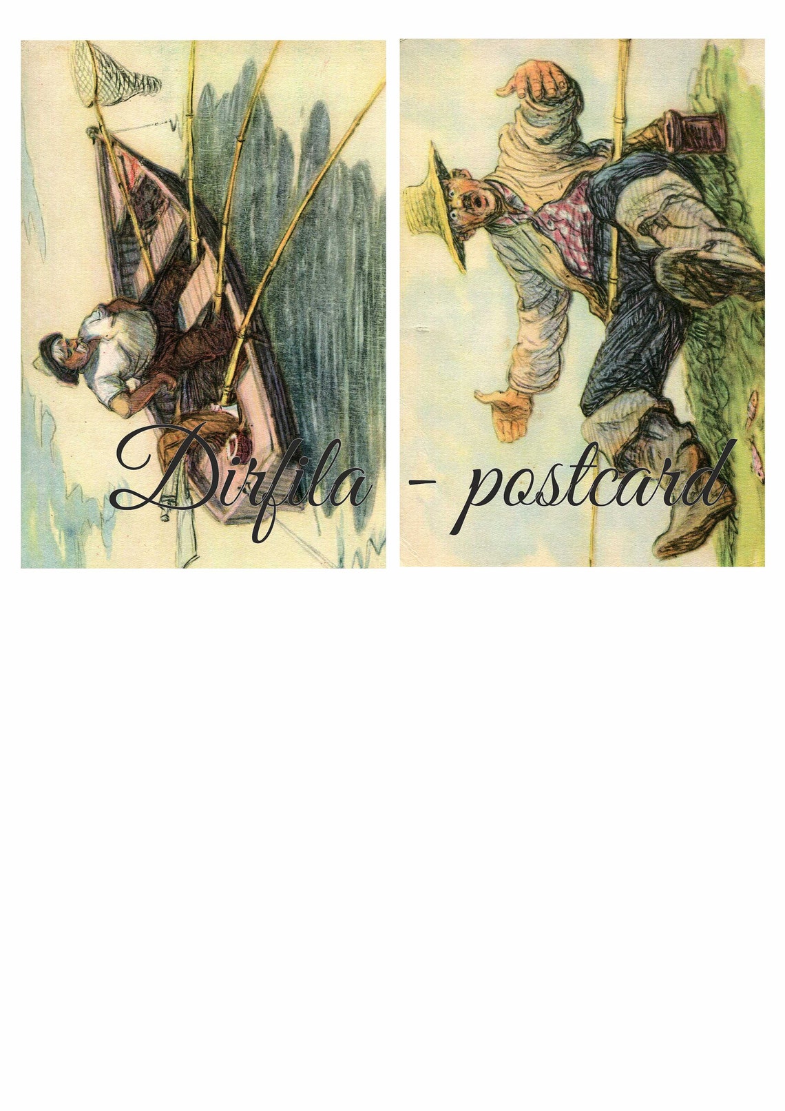 Retro Fishermen Printable Postcards Set of 22 Vintage Fishing Designs ...