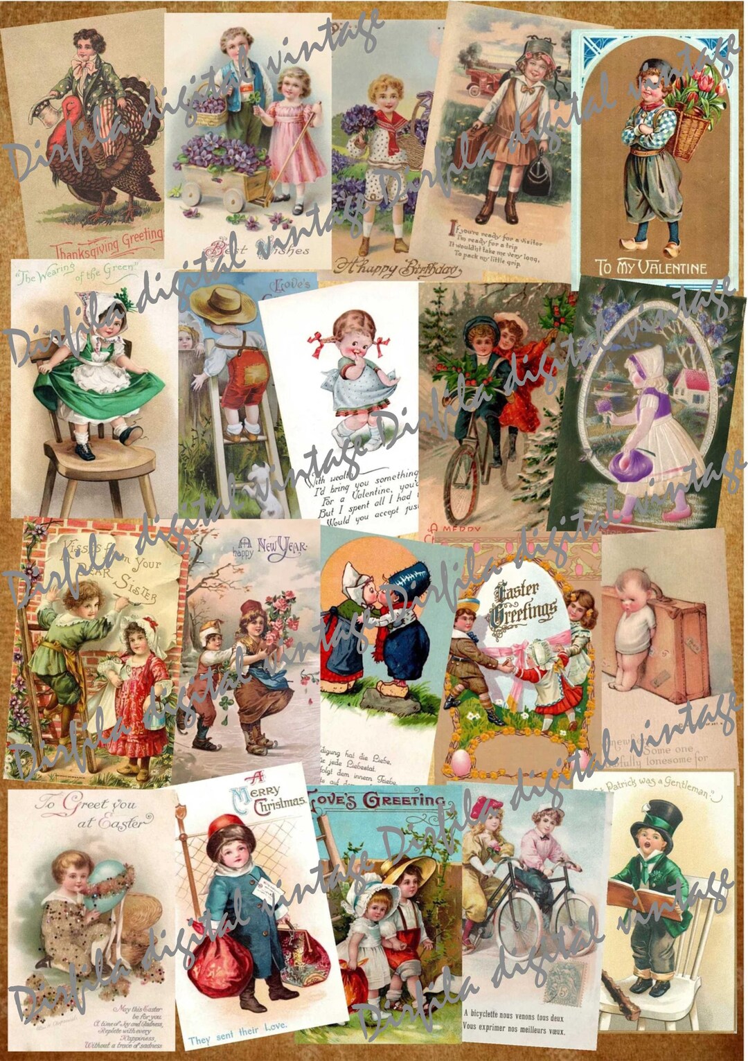 40 Vintage Postcards of Children, Postcard Digital, High Quality ...