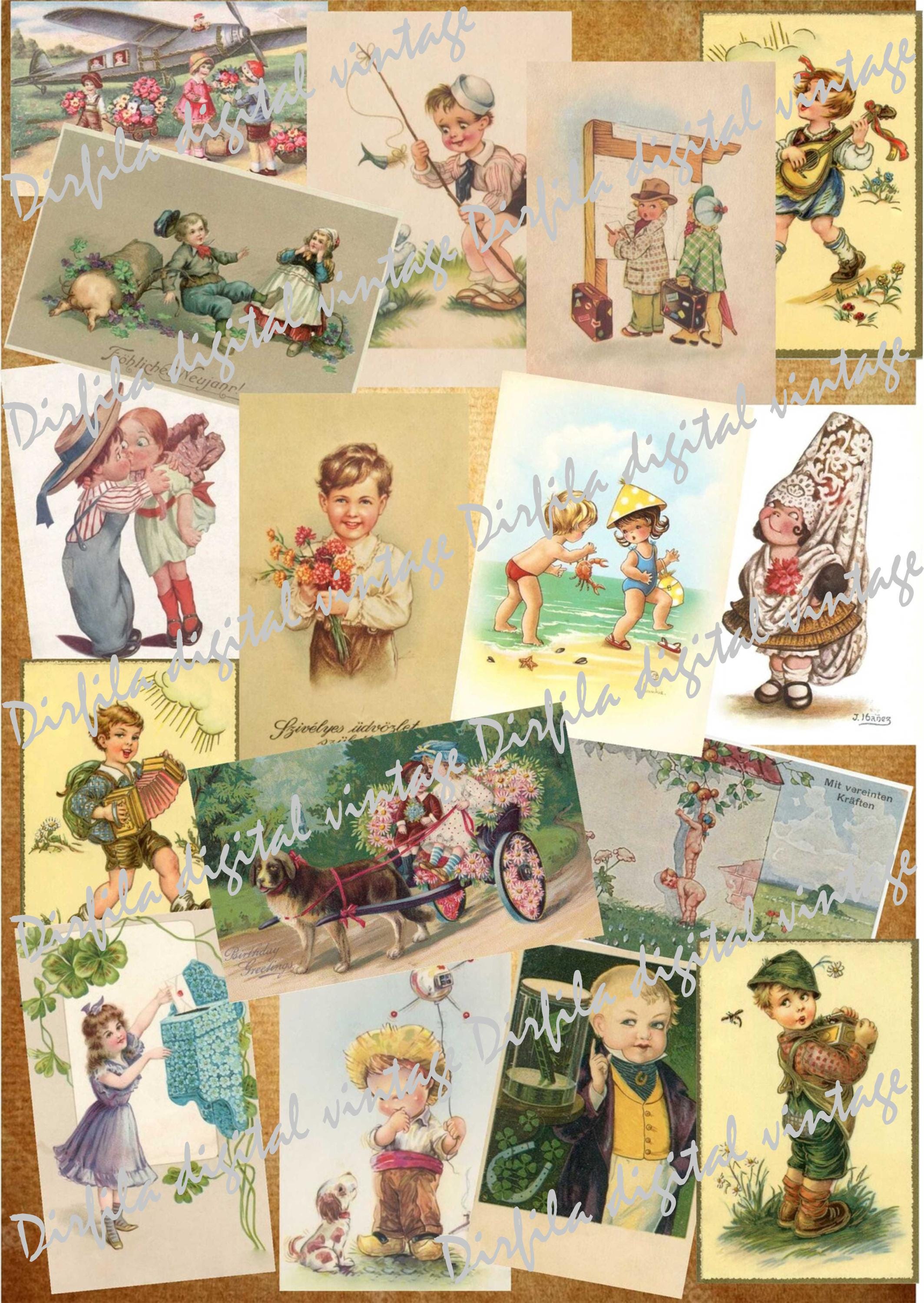 48 Vintage Postcards of Children, Postcard Digital, High Quality ...
