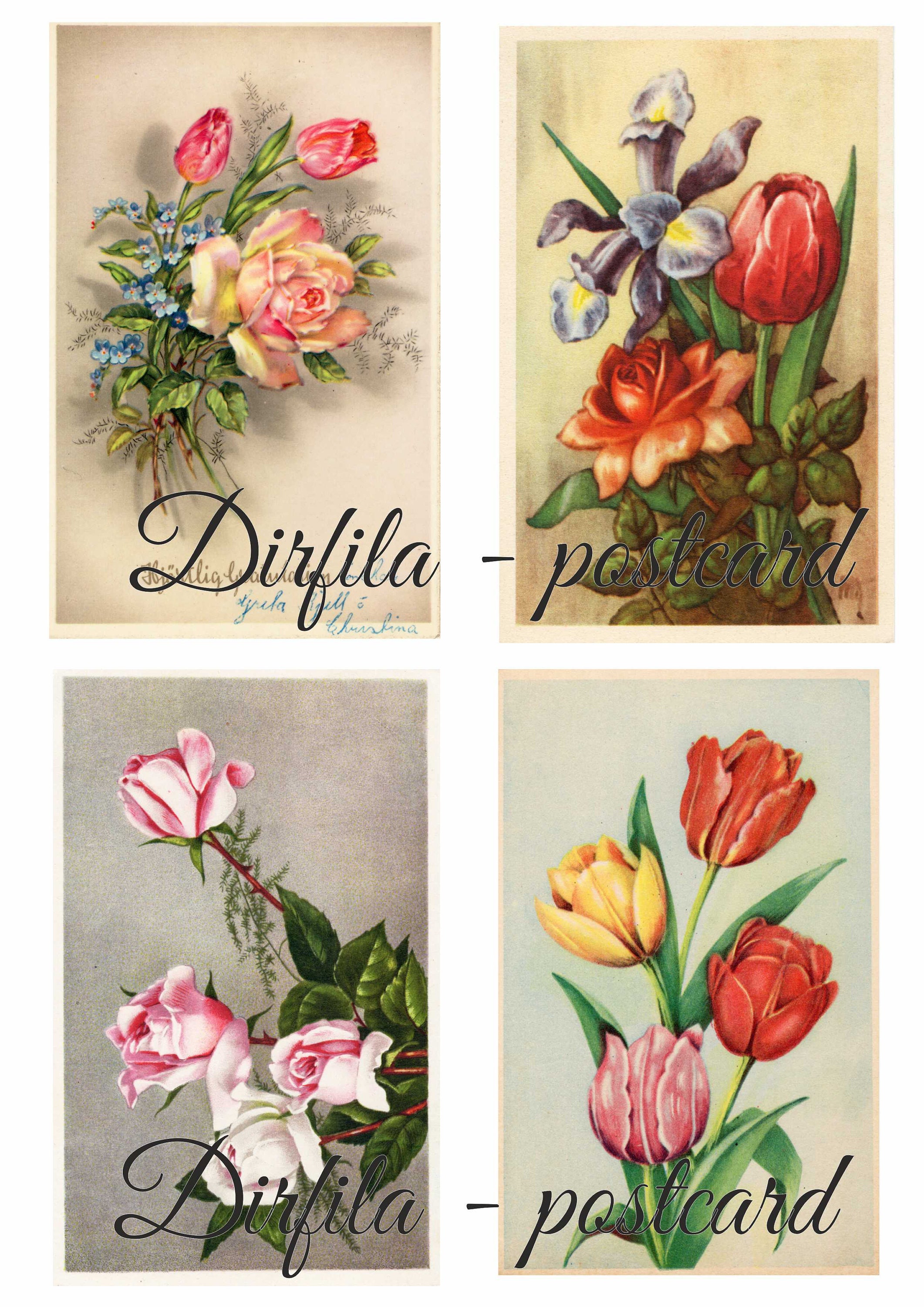 40 Vintage French Postcards, Flowers Postcards, High Quality Digital ...