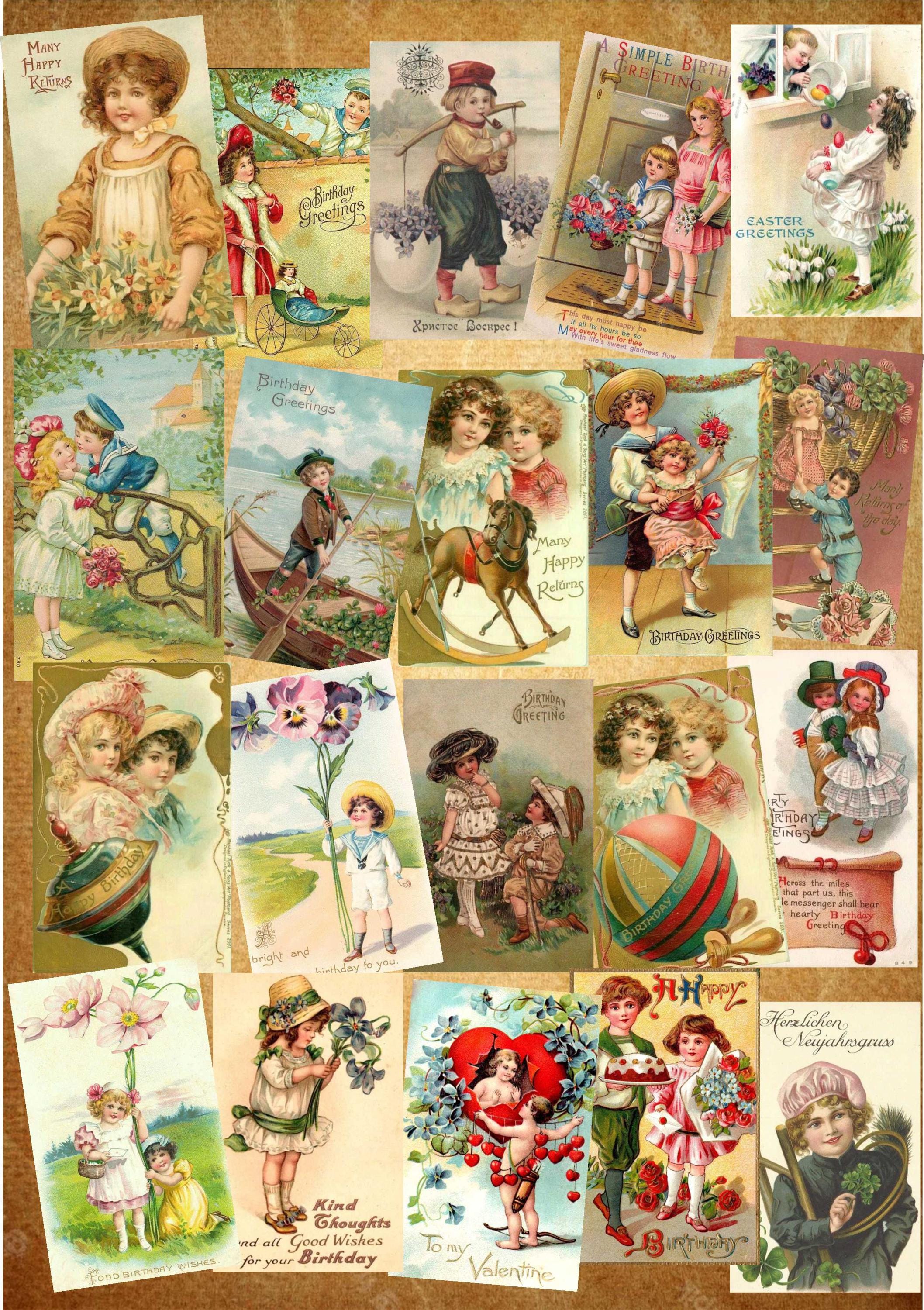 40 Postcard Children Digital Download, Printed Vintage Postcards ...