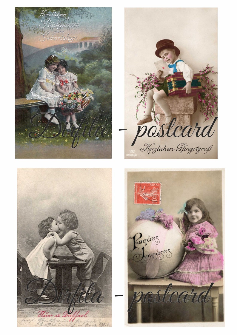 48 Vintage Photographs of Children, Postcard Digital, High Quality ...